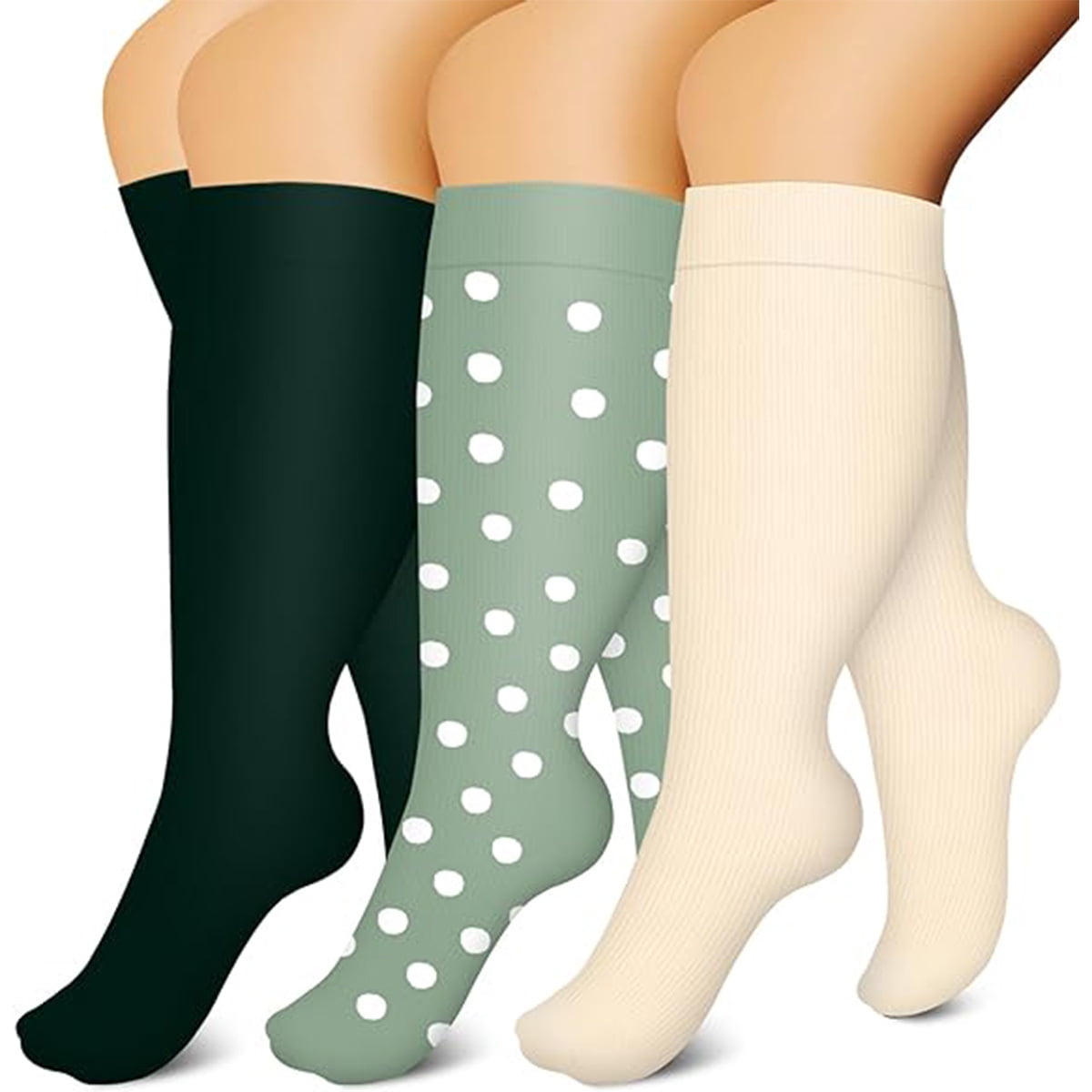 3 Pairs Plus Size Medical Sport Compression Socks - 15-20mmhg Graduated ...