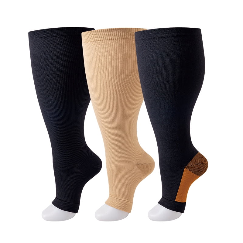 3 Pairs Plus Size Open Toe Compression Sock for Men Women Knee High ...