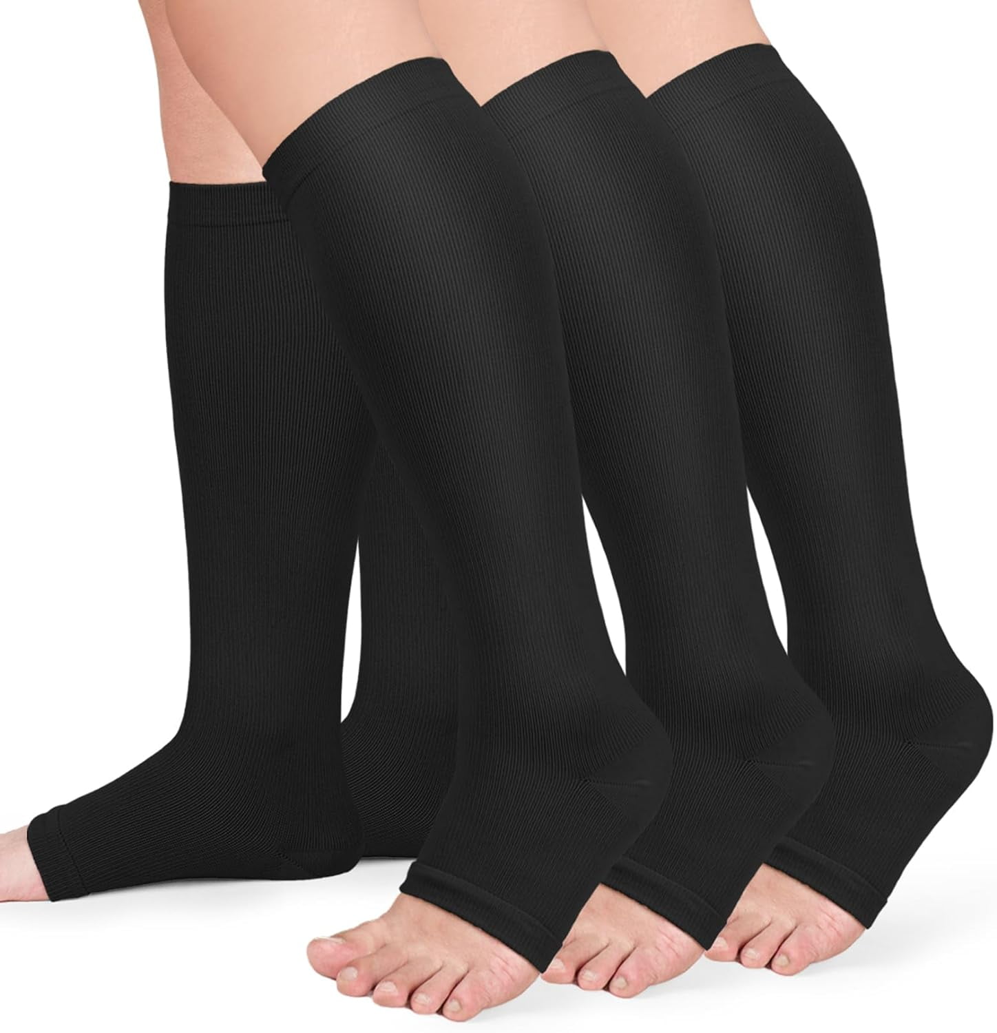 3 Pairs Plus Size Open Toe Compression Socks for Women & Men ...