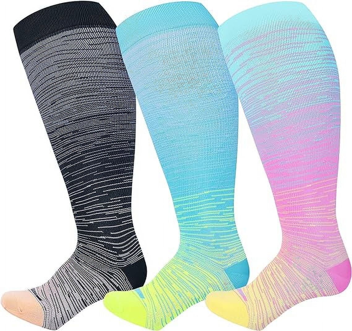 3 Pairs Plus Size Sport Compression Socks for Women Men Wide Calf Extra ...