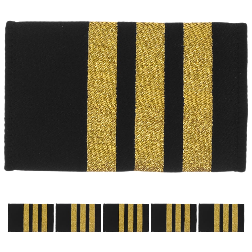 3 Pairs Black Polyester Pilot Uniform Epaulets with Gold Stripes for ...