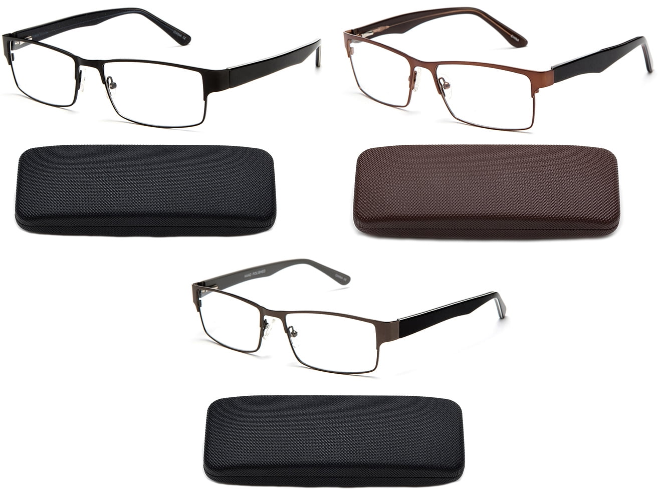 3 Pairs Premium Optical Hinge Reading Glasses Metal Frame Rectangle ...