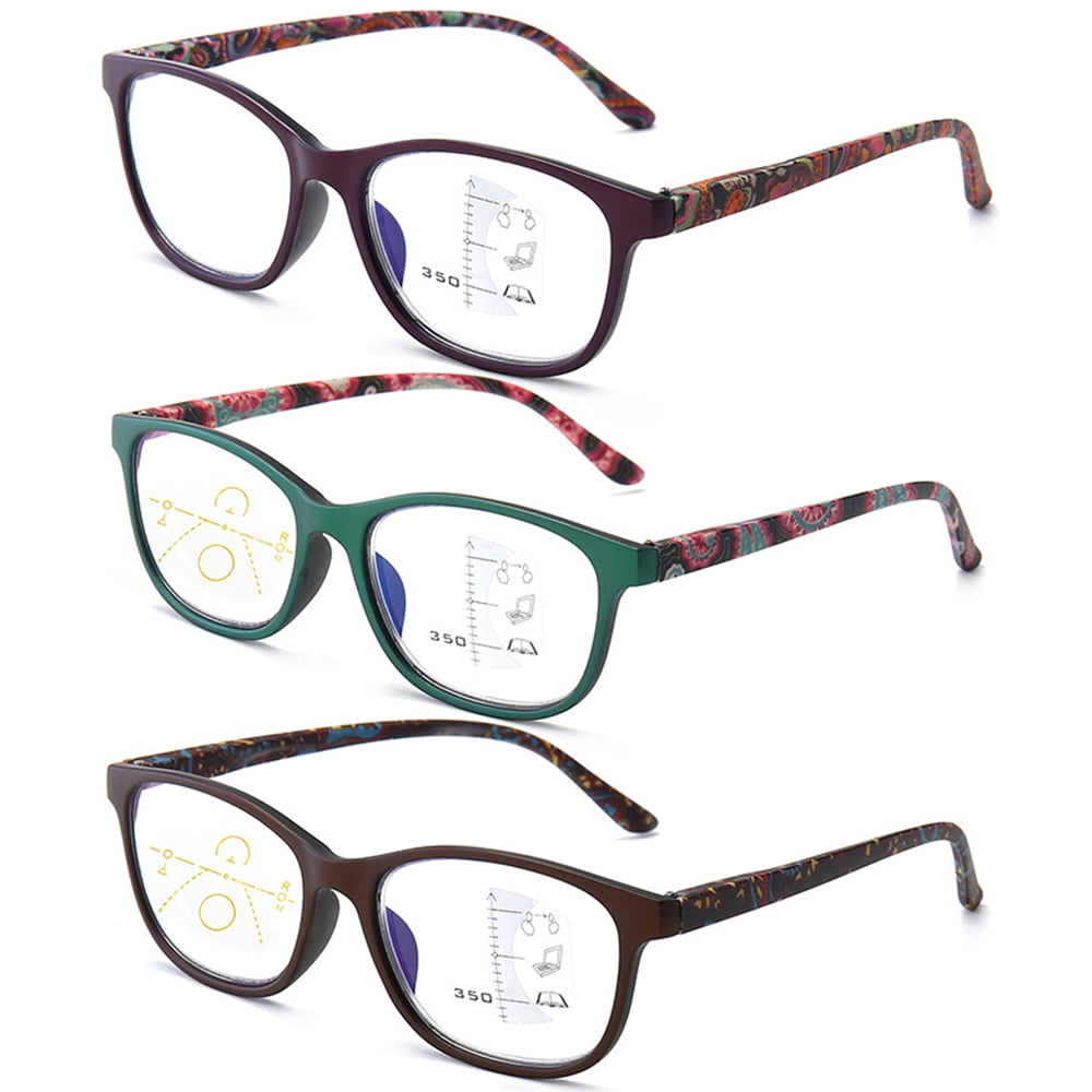 3 Pairs Progressive Multi-Focus Reading Glasses Blue Light Blocking ...