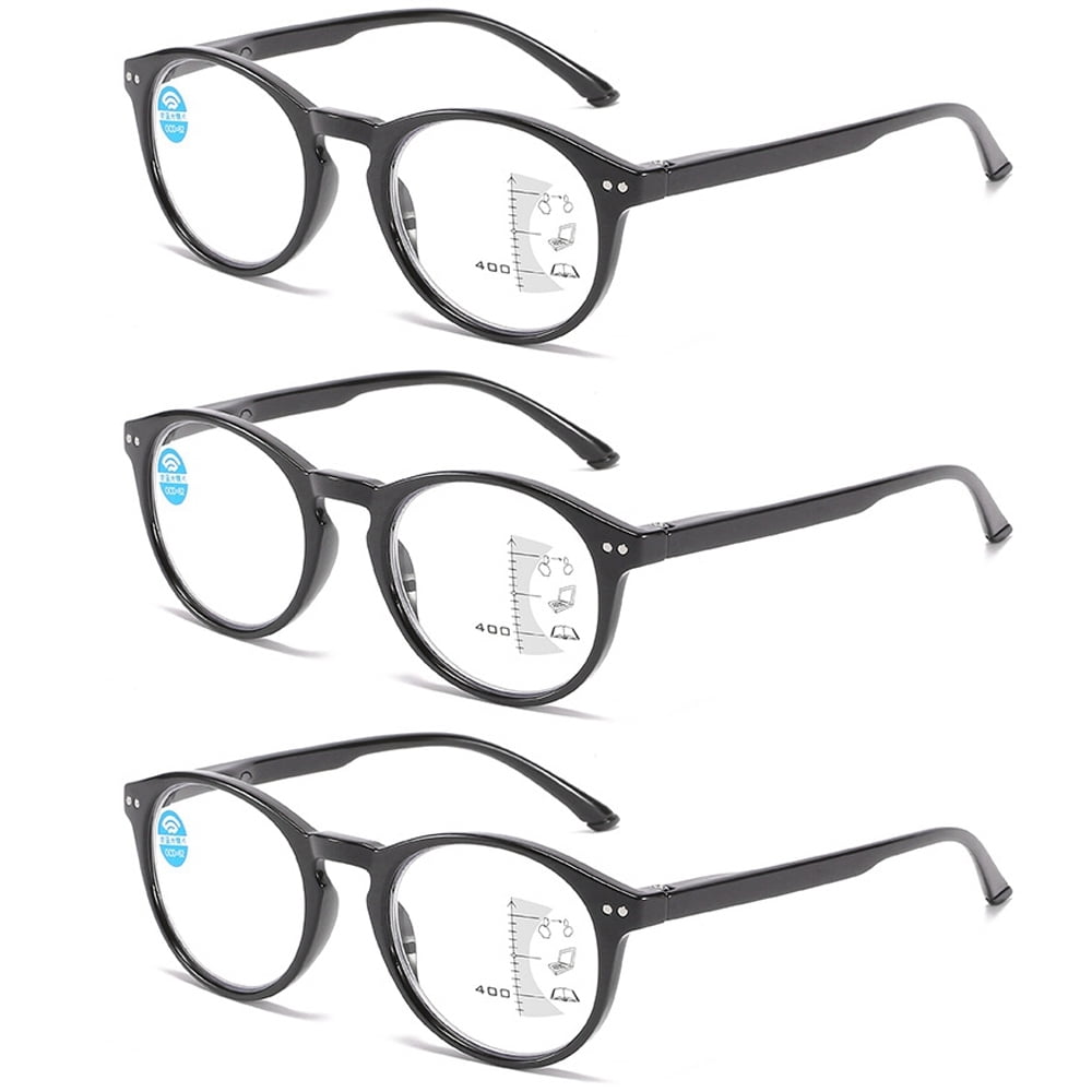 3 Pairs Reading Glasses Round Progressive Blue Light Blocking Readers ...