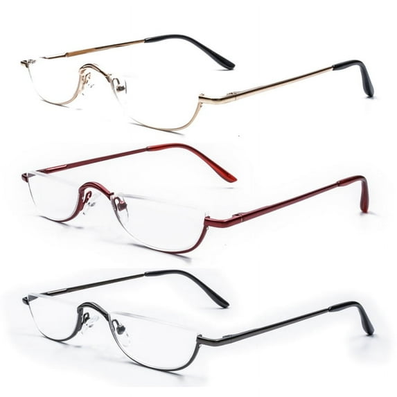 3 Pairs Reading Glasses Spring Hinges Half Moon Semi Rimless Readers ...