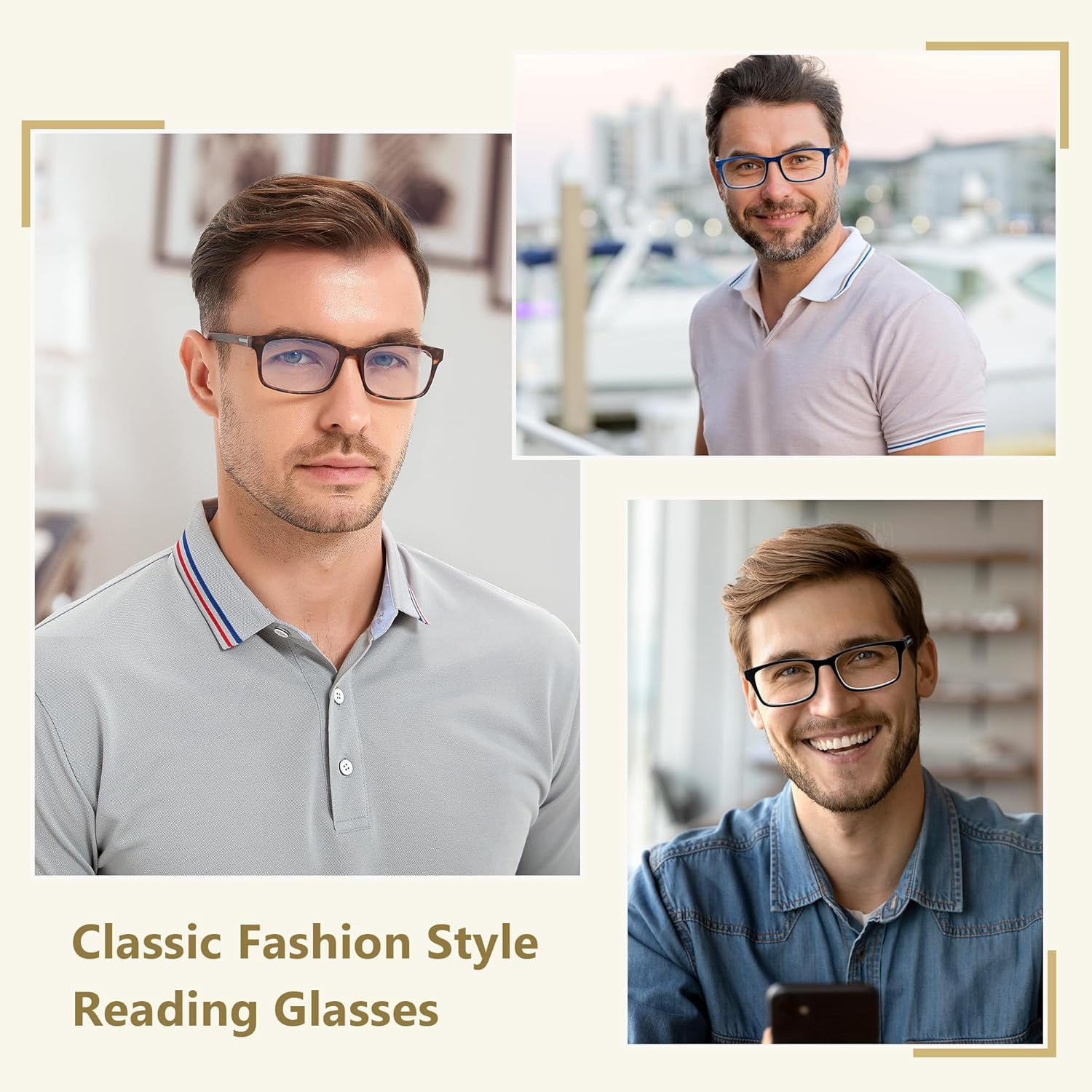 3 Pairs Reading Glasses for Men,Rectangular Men's Blue Light Blocking ...