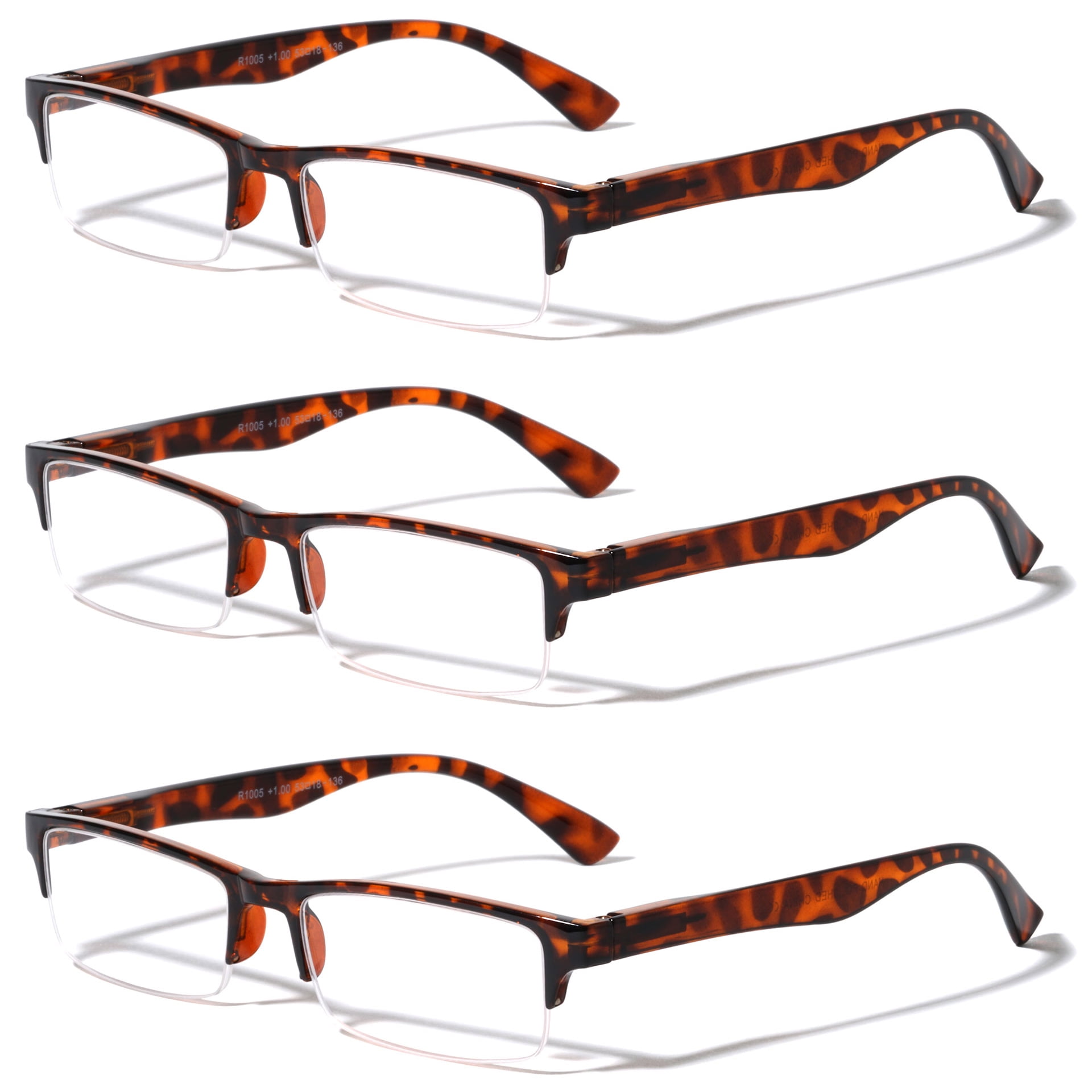 3 Pairs Rectangular Half Rim Reading Glasses - Simple Classic Clear ...