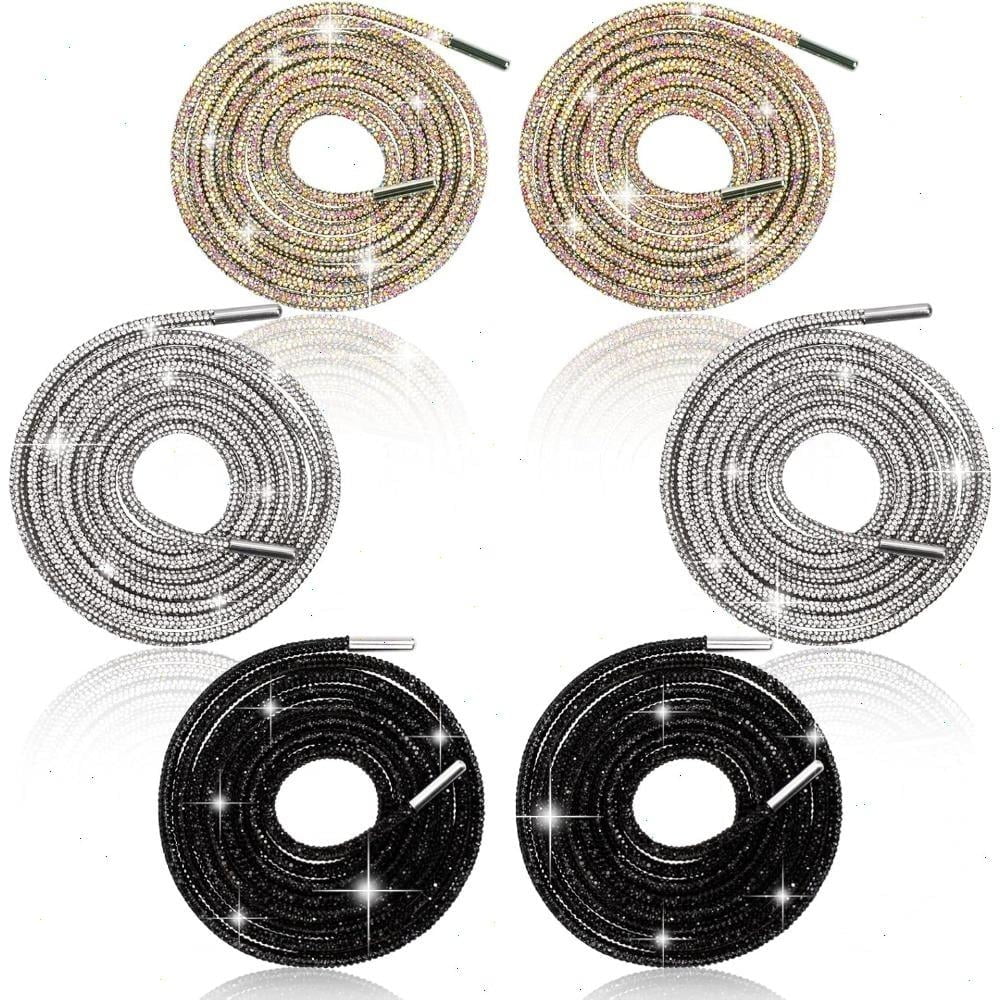 3 Pairs Rhinestone Round Shoe Laces 55inch, Bling Crystal Glitter Rope ...