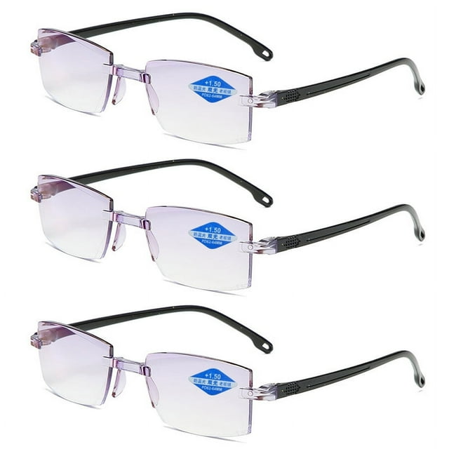 3 Pairs Rimless Bifocal Reading Glasses Tinted Presbyopic Glasses Blue Light Blocking Readers