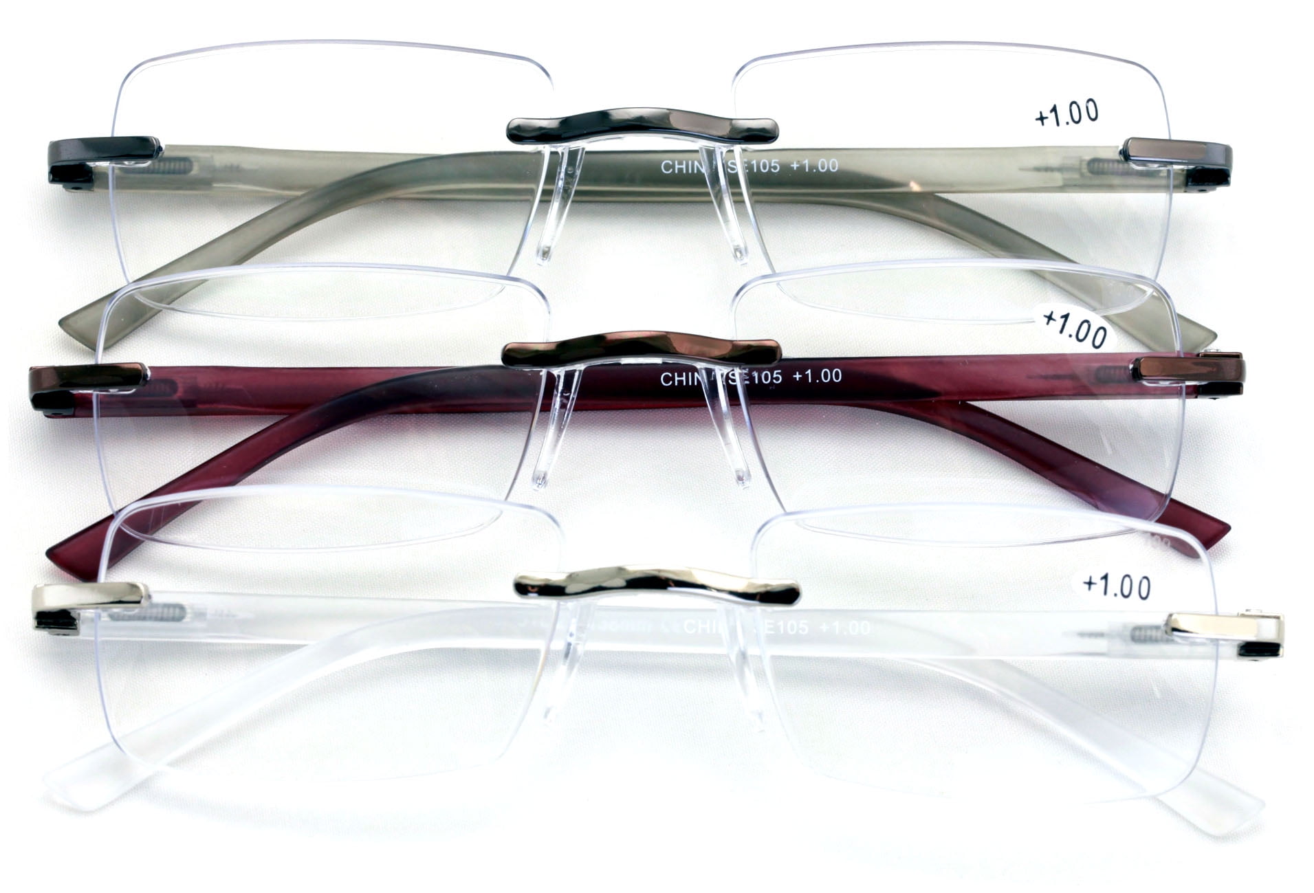 Vision World Rimless Rectangular Reading Glasses, Lightweight Frame ...