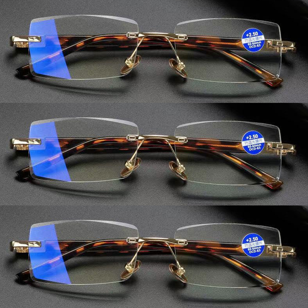 3 Pairs Rimless Reading Glasses Blue Light Blocking Readers Presbyopic ...