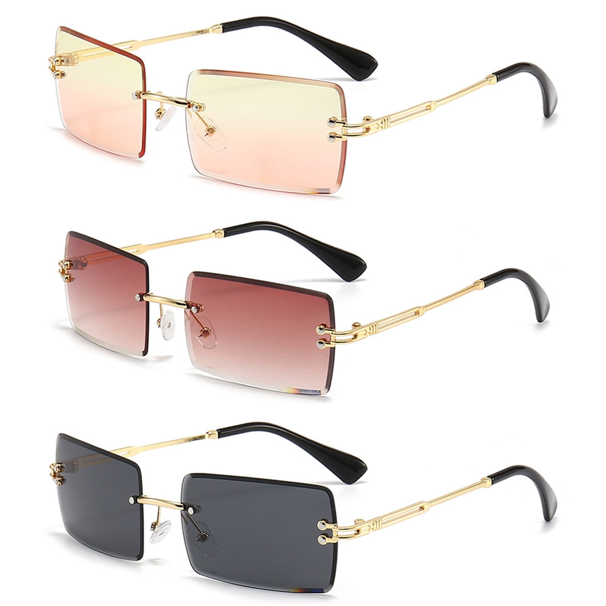 3 Pairs Rimless Rectangle Sunglasses Tinted Frameless Eyewear Vintage ...