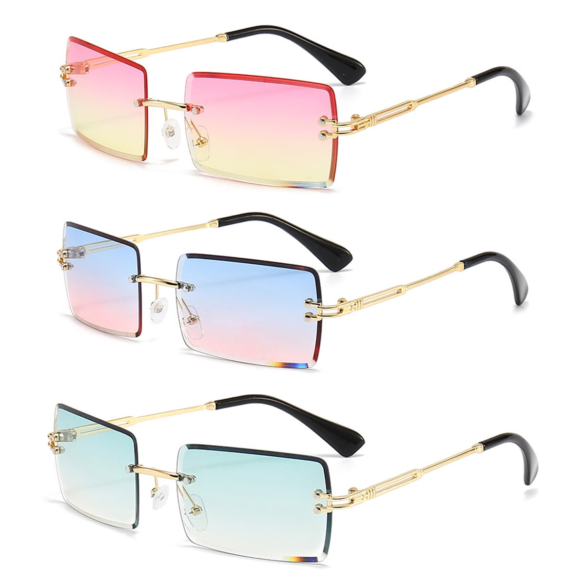 3 Pairs Rimless Rectangle Sunglasses Tinted Frameless Eyewear Vintage ...