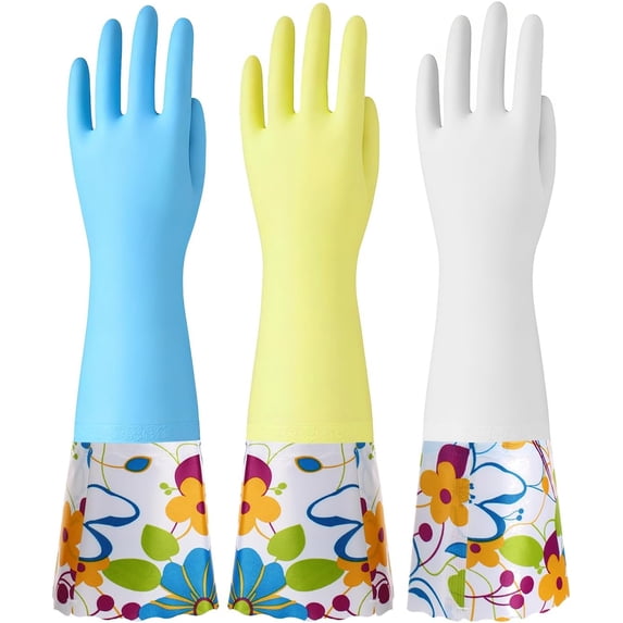 3 Pairs Rubber Cleaning Gloves, Household Kitchen Dishwashing Gloves ...