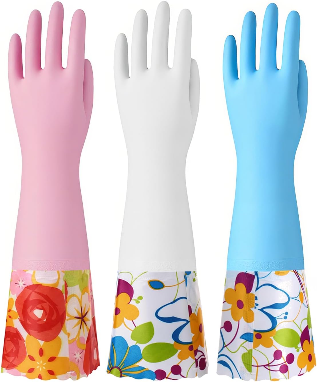 3 Pairs Rubber Cleaning Gloves, Household Kitchen Dishwashing Gloves ...