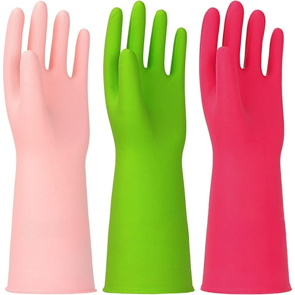 3 Pairs Rubber Cleaning Gloves Latex Free Dishwashing - 13" Reusable ...