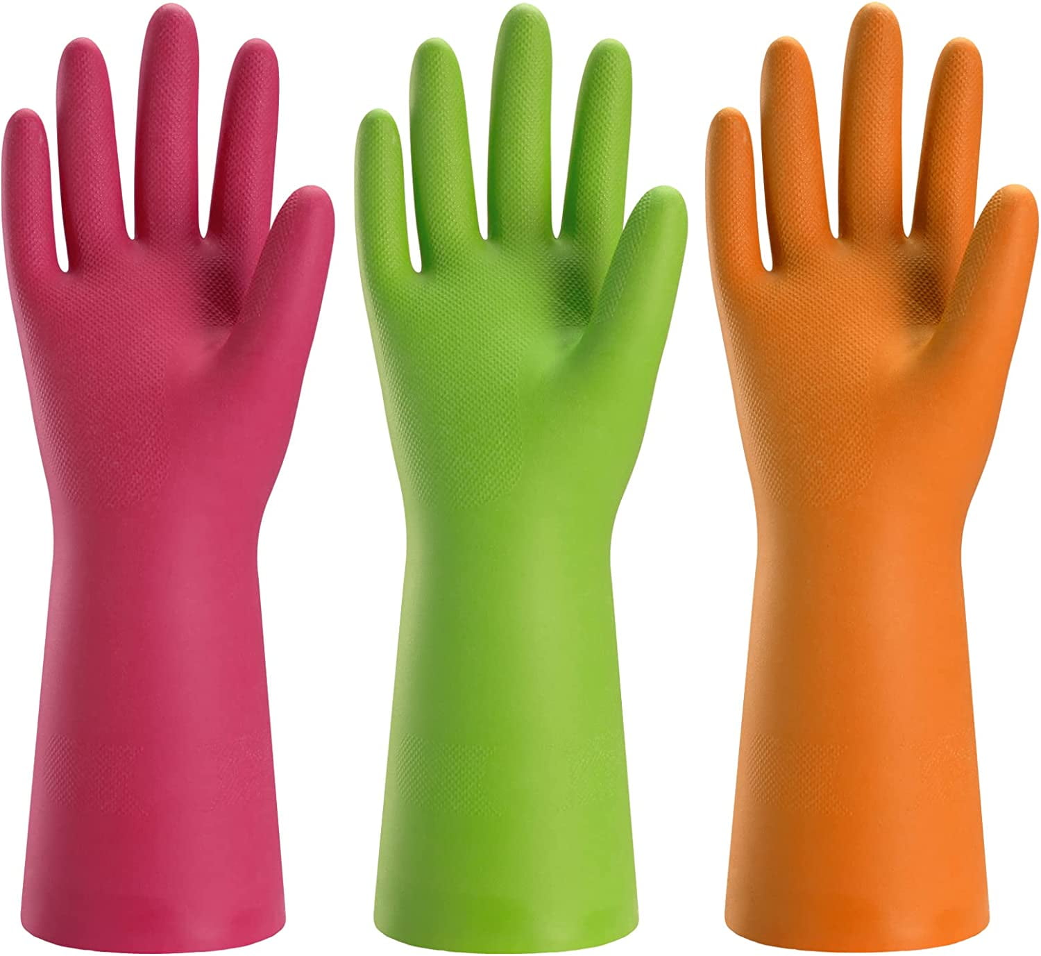 3 Pairs Rubber Cleaning Gloves for Household - Reusable Dishwashing ...