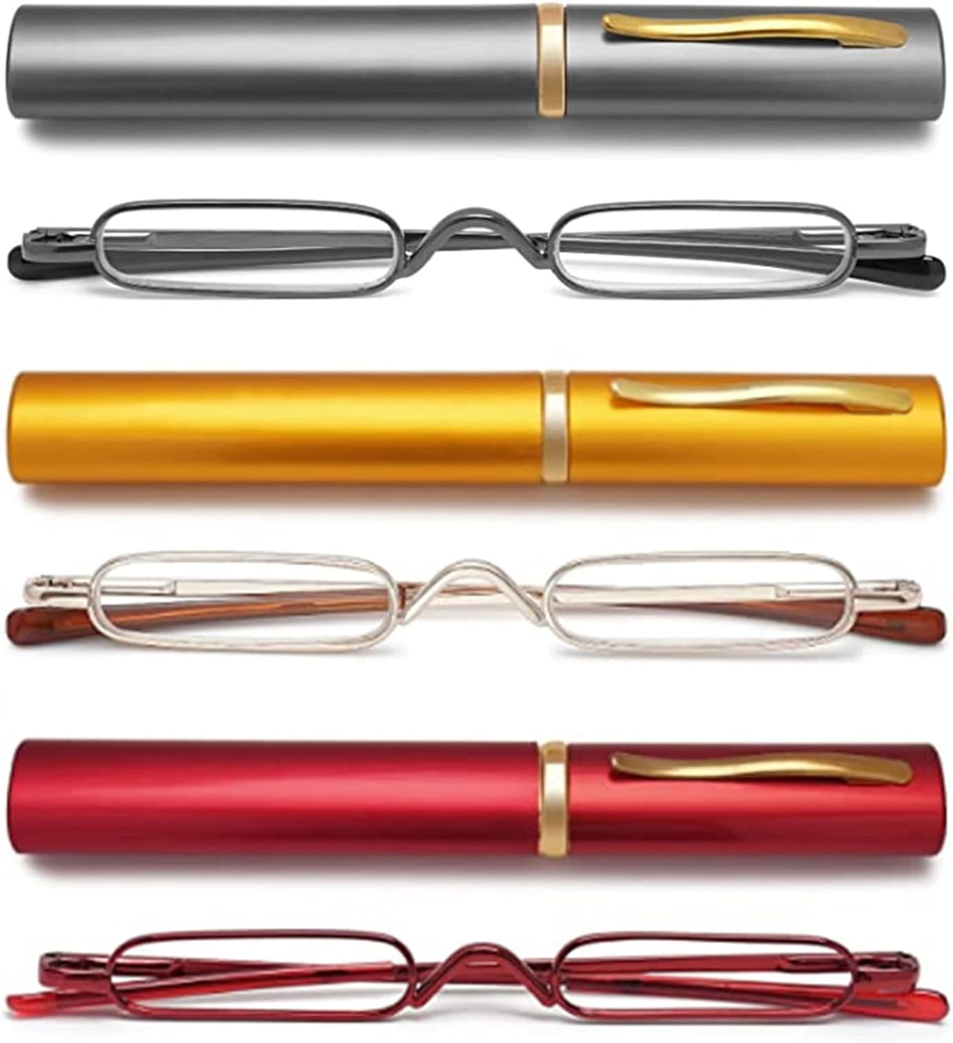 3 Pairs Slim Pen Reading Glasses Small Tube Reader Spring Hinged ...