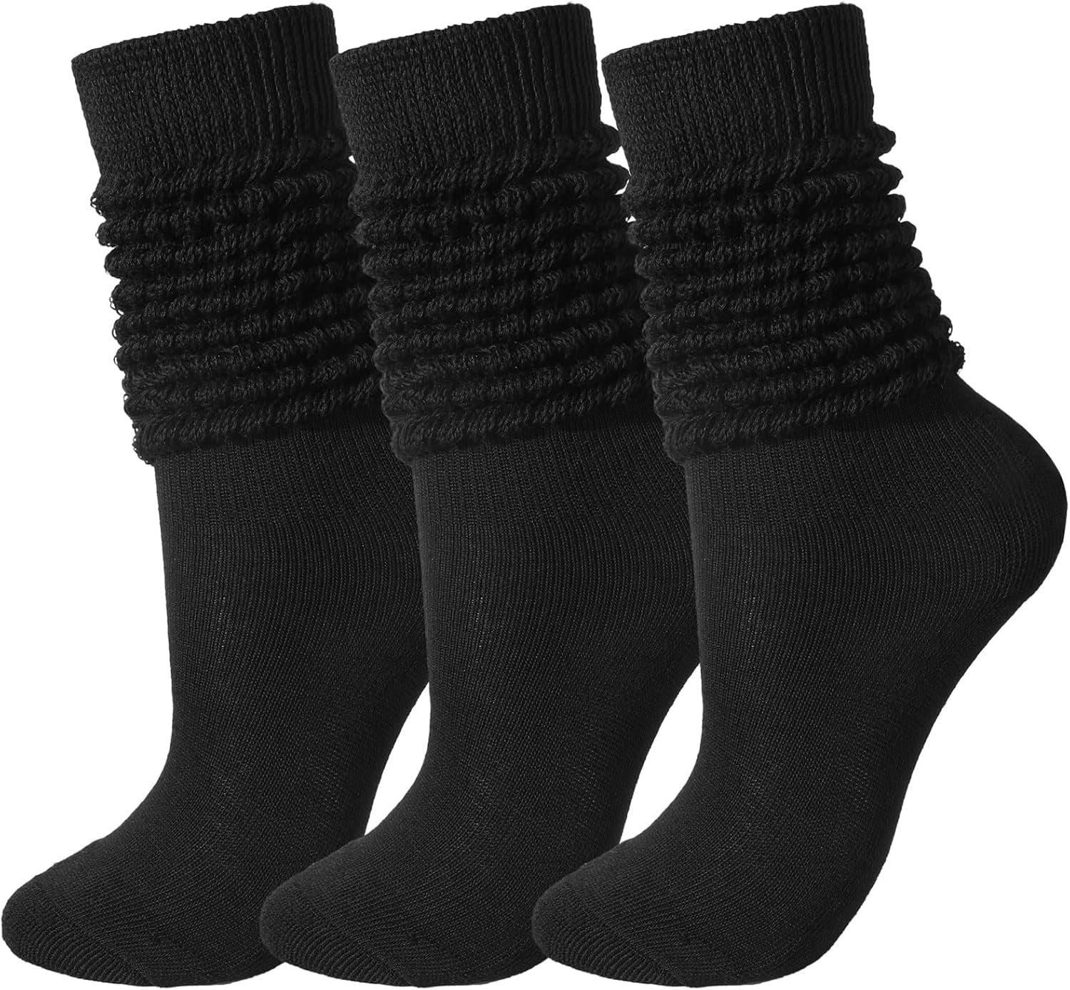 3 Pairs Slouch Socks Scrunch Socks Cotton Knit Boot Socks Soft Long ...