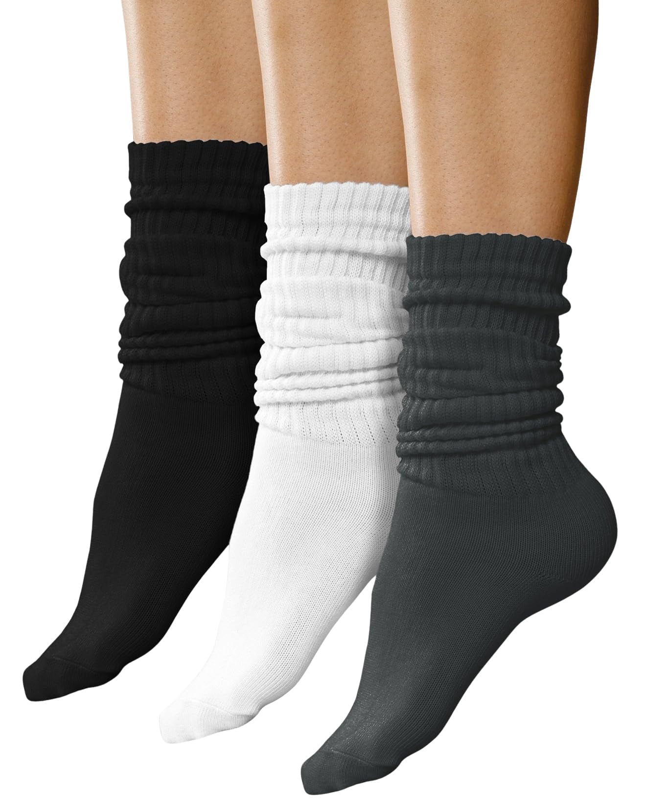3 Pairs Slouch Socks for Women, Soft Extra Long Scrunch Knee High Sock ...