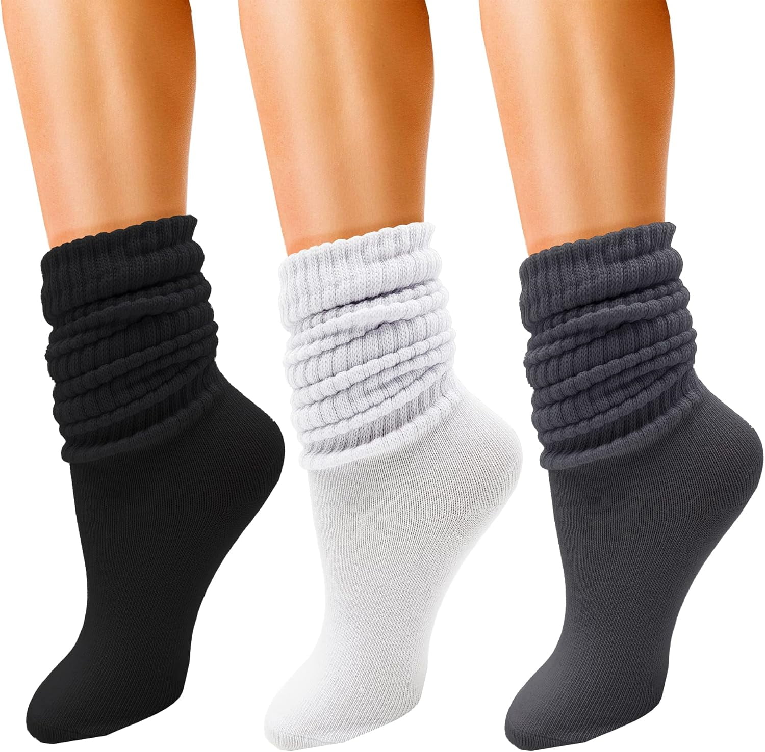 3 Pairs Slouch Socks for Women, Soft Extra Long Scrunch Knee High Sock ...