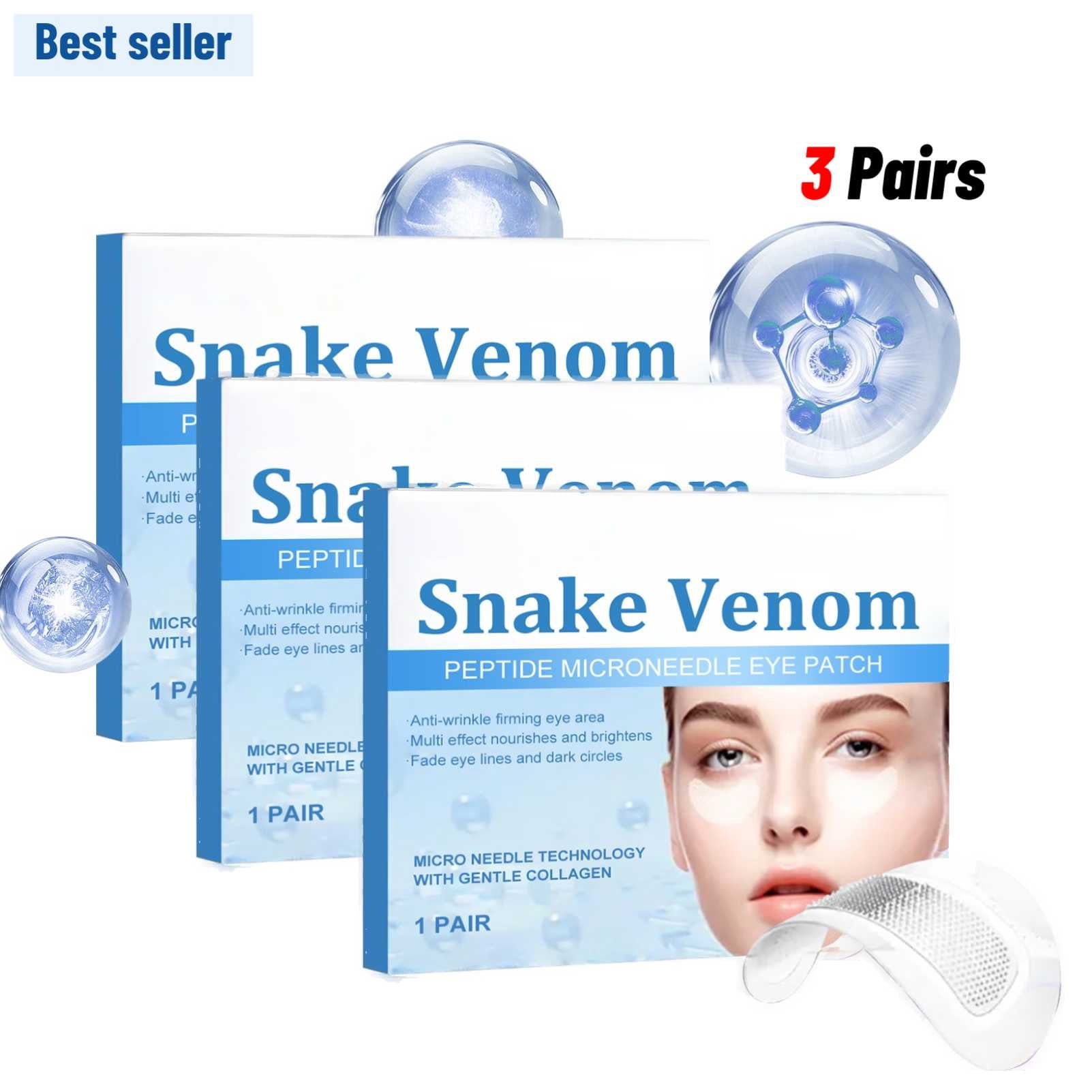3 Pairs Snake Vénom Microneedle Eye Patch Anti Wrinkles Fine Lines and ...