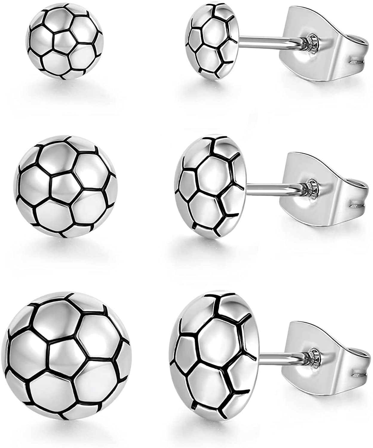 3 Pairs Sport Football Stud Earrings Set for Sensitive Ears ...