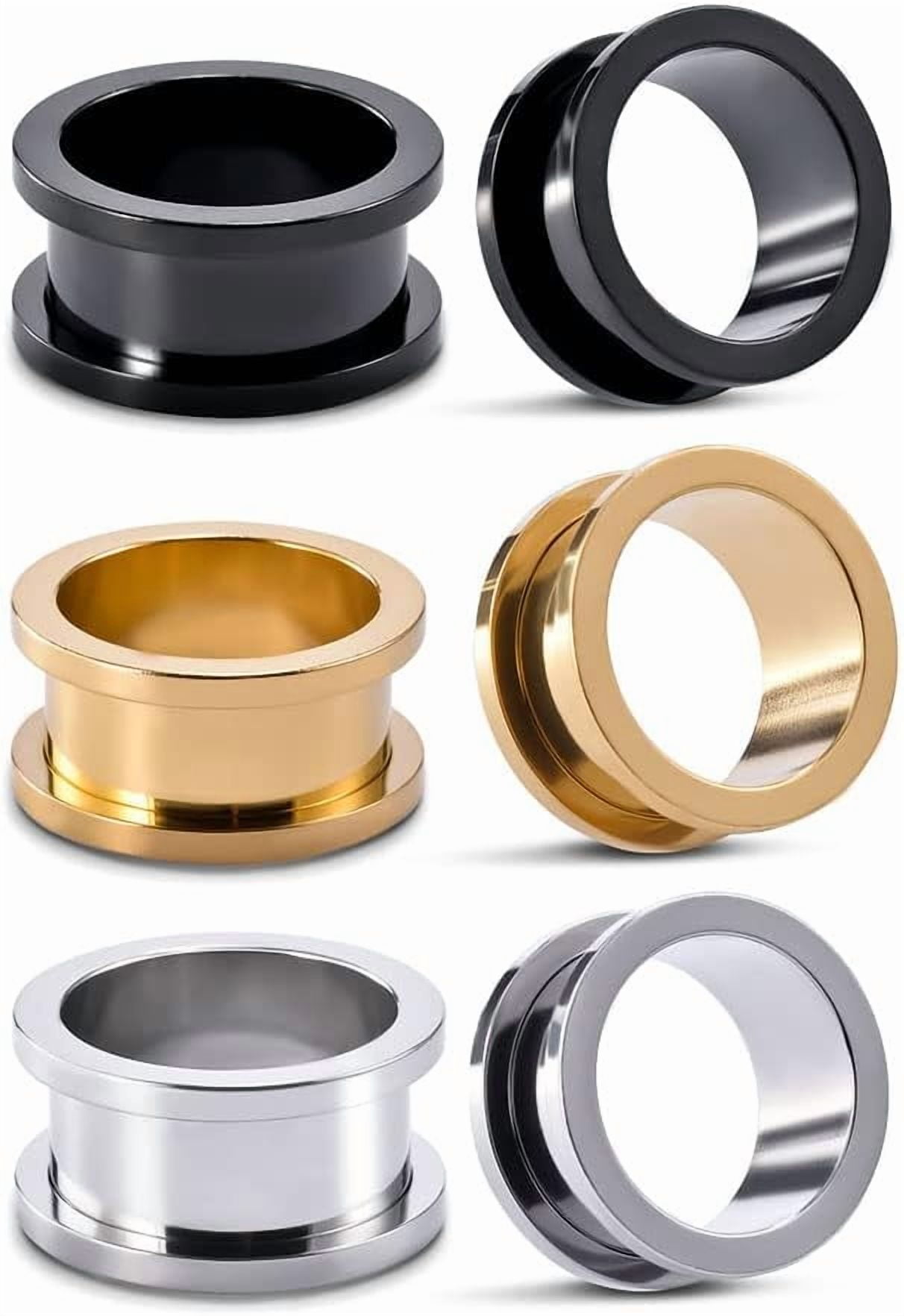 3 Pairs Stainless Steel Ear Gauges Color Ear Plugs Stretching Kit ...