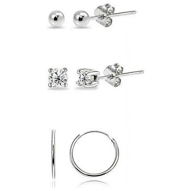 3 Pairs Sterling Silver Lightweight Unisex 10mm Mini Small Continuous ...