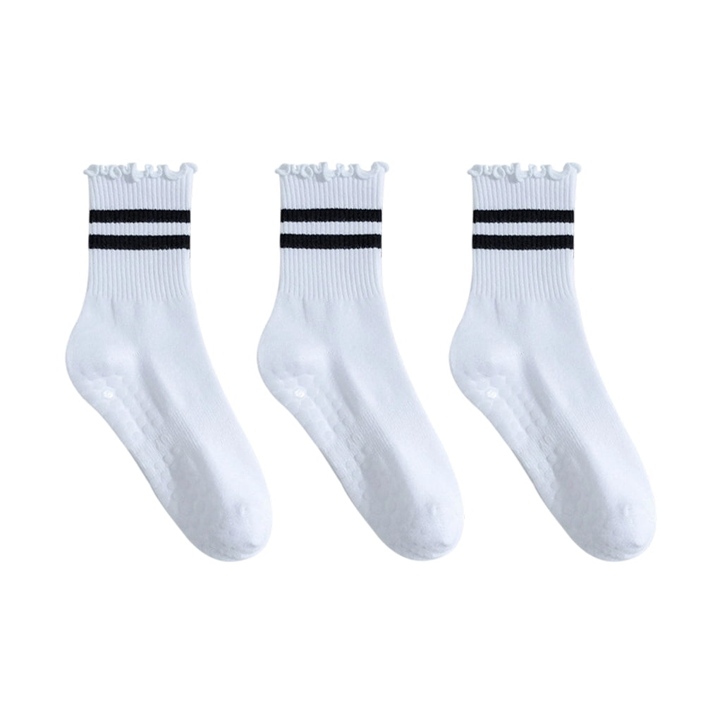 3 Pairs Stylish Stripes Pilates Socks With Silicone Grip Bottom Cotton ...