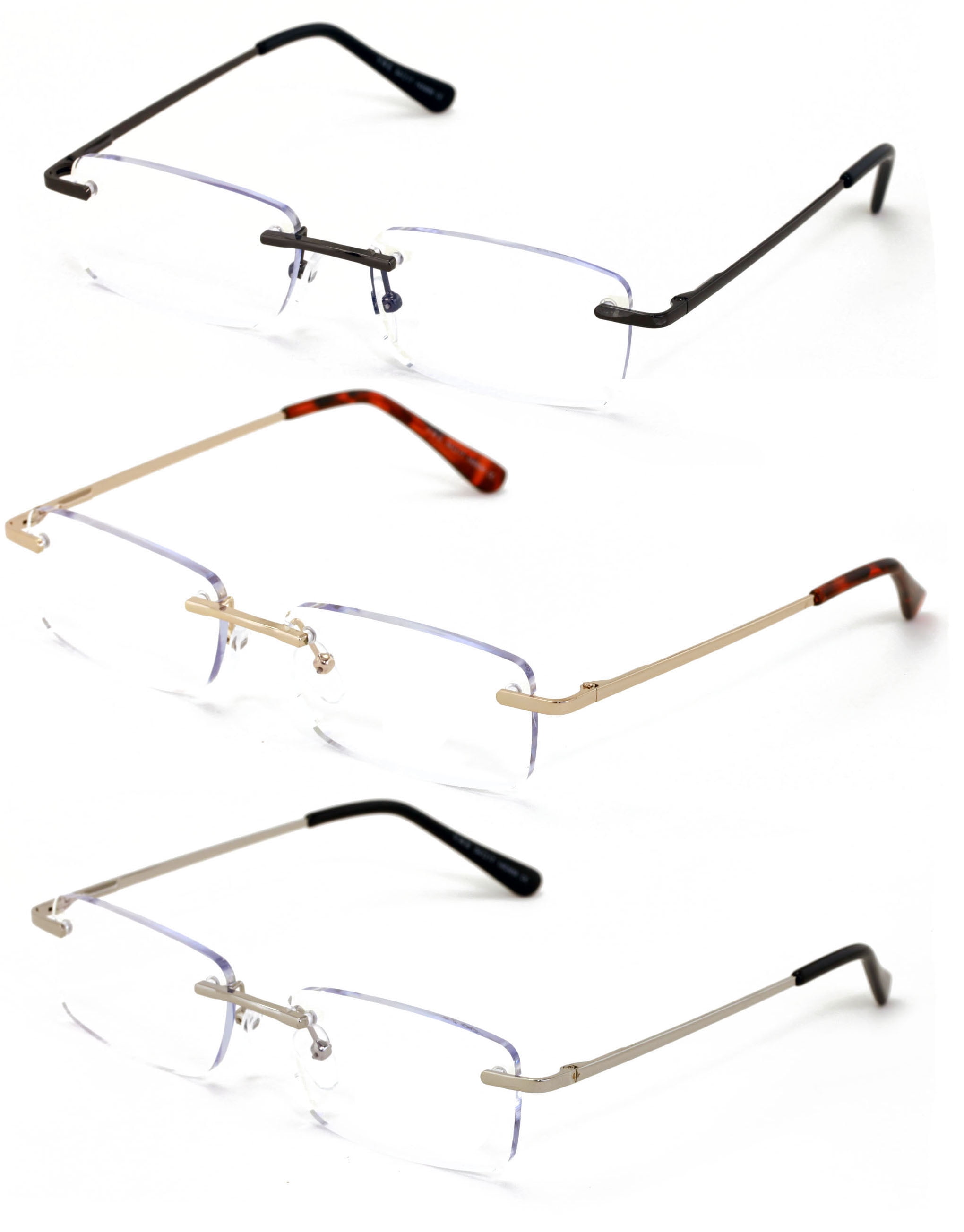 V.W.E. Lightweight Rectangular Metal Rimless Reading Glasses, UV ...