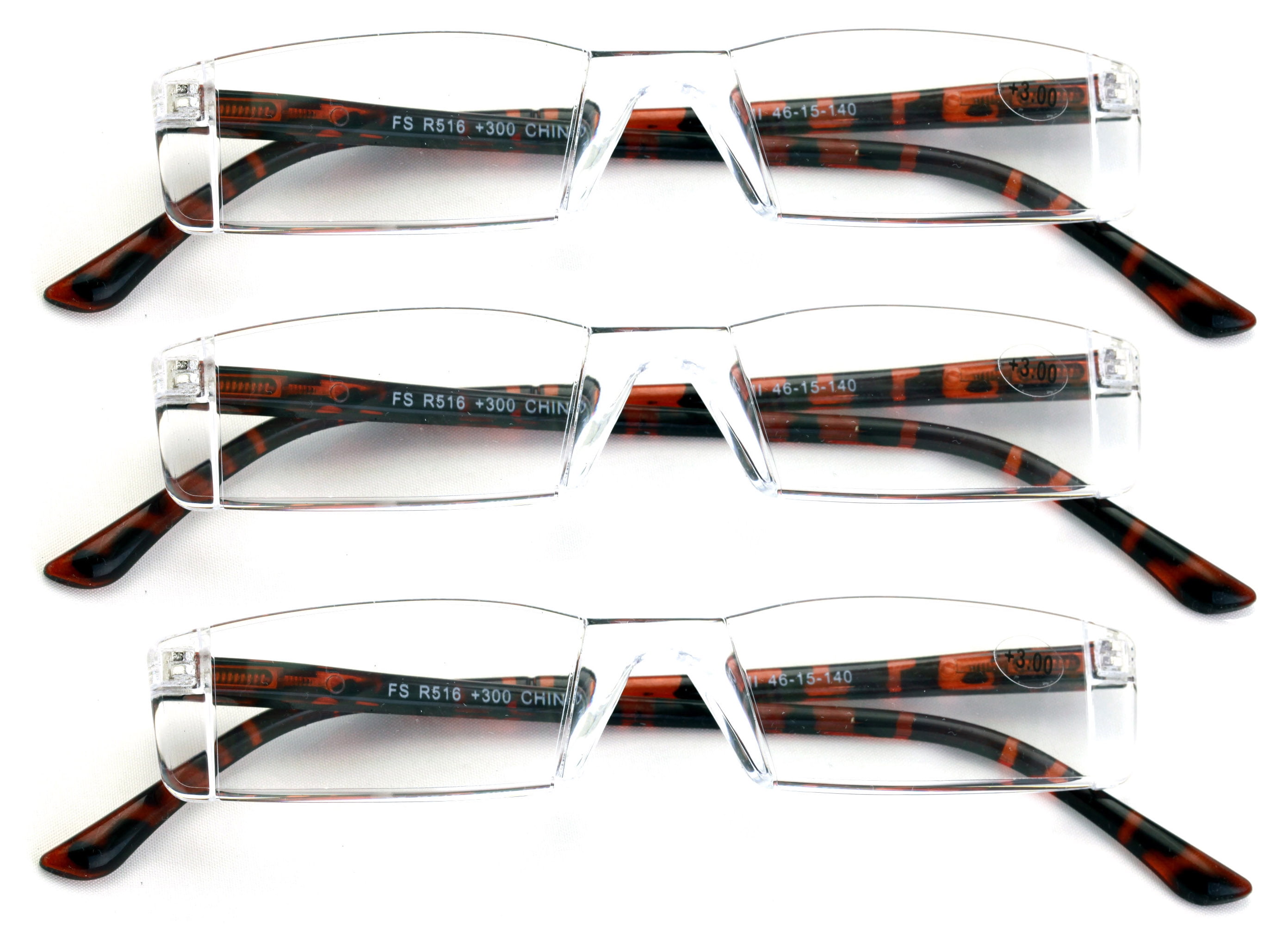 3 Pairs Super Lightweight Slim Sleek Rectangular Reading Glasses - Spring Hinge Modern Reader +2 ...