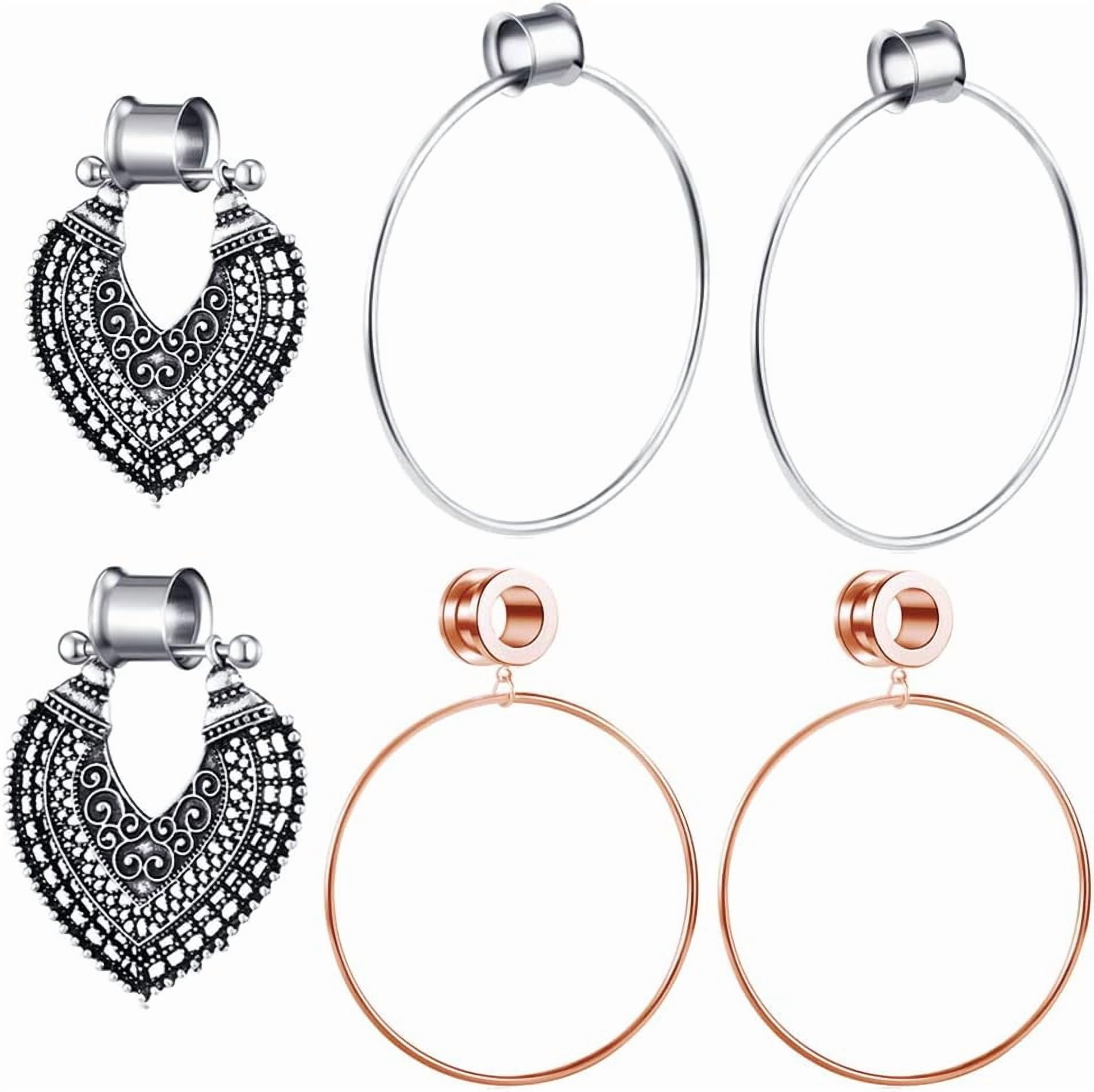 3 Pairs Surgical Steel Ear Tunnels Rose Gold Large Hoop Ear Plugs ...