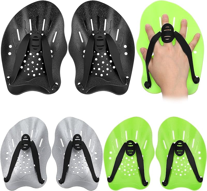 3 Pairs Swim Paddles for Lap Swimming, Hand Paddles with Adjustable ...