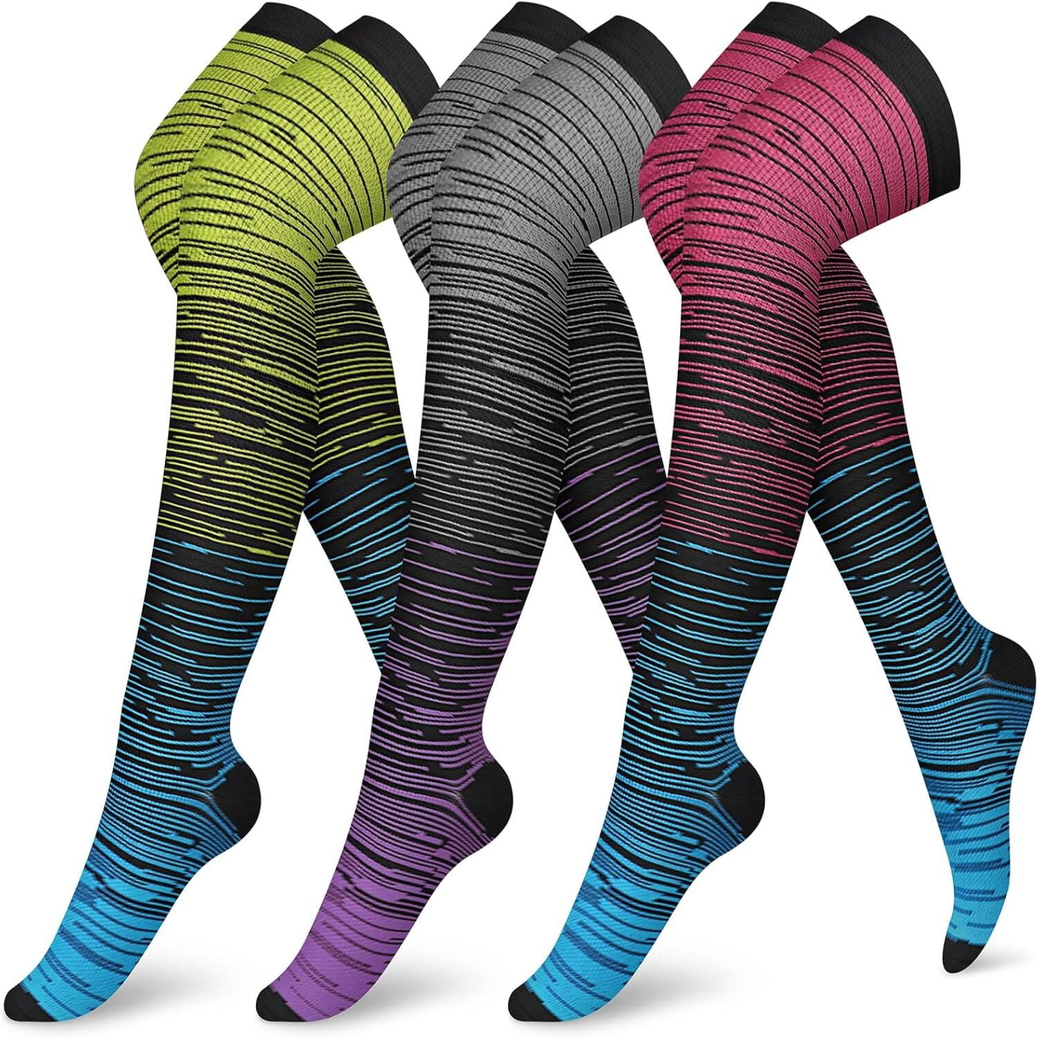 (3 Pairs)Thigh High Compression Socks for Women & Men Circulation Over ...
