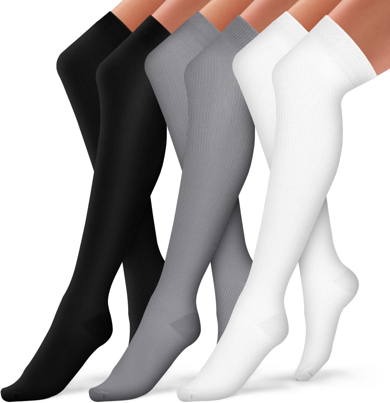 3 Pairs Thigh High Compression Socks for Women and Men Circulation 20 ...
