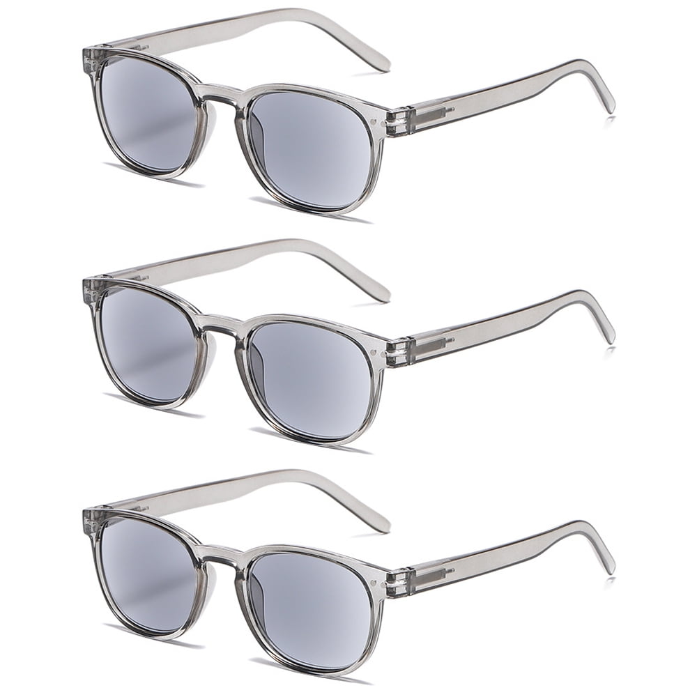 3 Pairs Tinted Reading Glasses Sunglasses Gray Lens Readers Rectangle ...