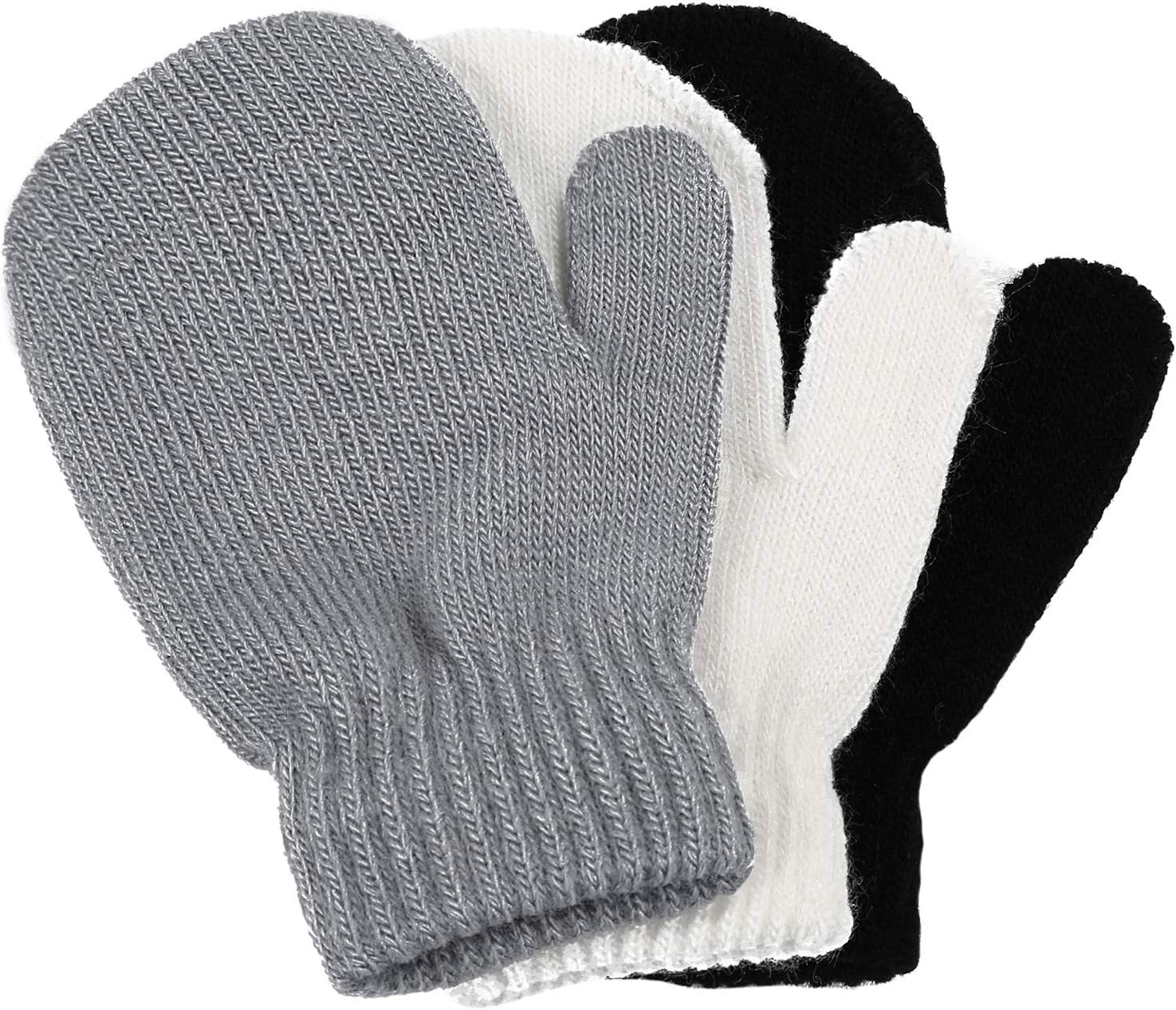 3 Pairs Toddler Magic Stretch Mittens Little Girls Soft Knit Mitten ...