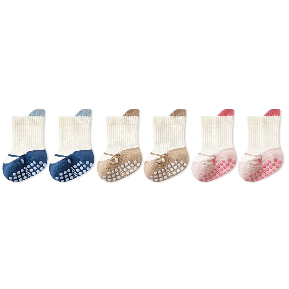 3 Pairs Toddler Non Slip Socks, Cute Baby Socks with Grips Crew Socks ...