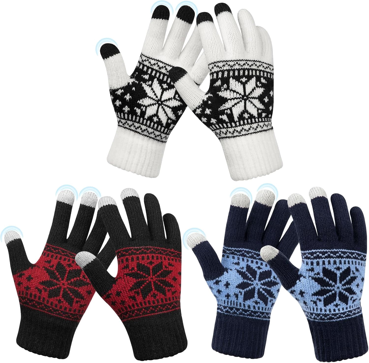 3 Pairs Touch Screen Gloves Snow Flower, Warm Knit Winter Gloves ...
