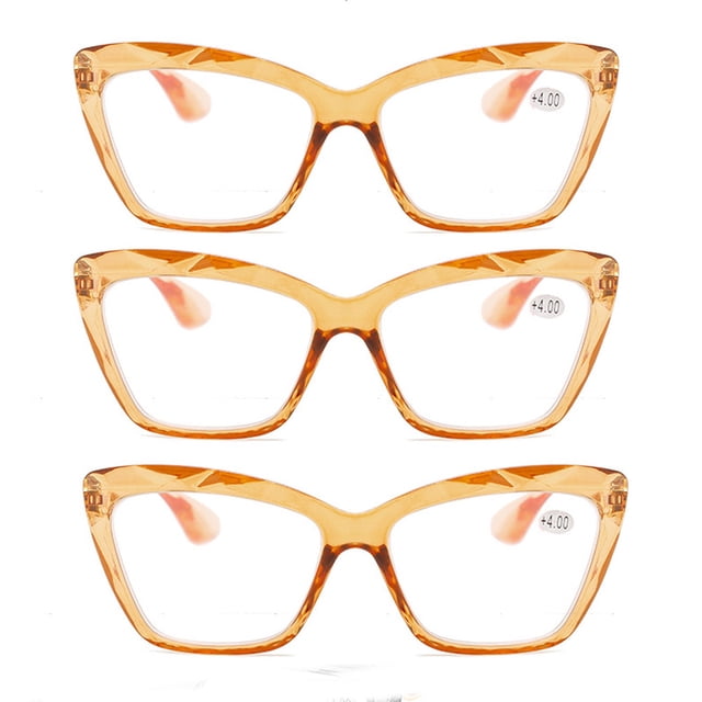 3 Pairs Transparent Rhinestones Full Frame Cat Eye Reading Glasses ...