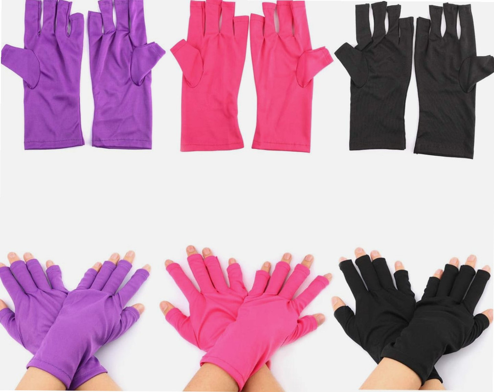 , 3 Pairs UV Shield Nail Glove Gel Manicures Glove Fingerless Gloves ...