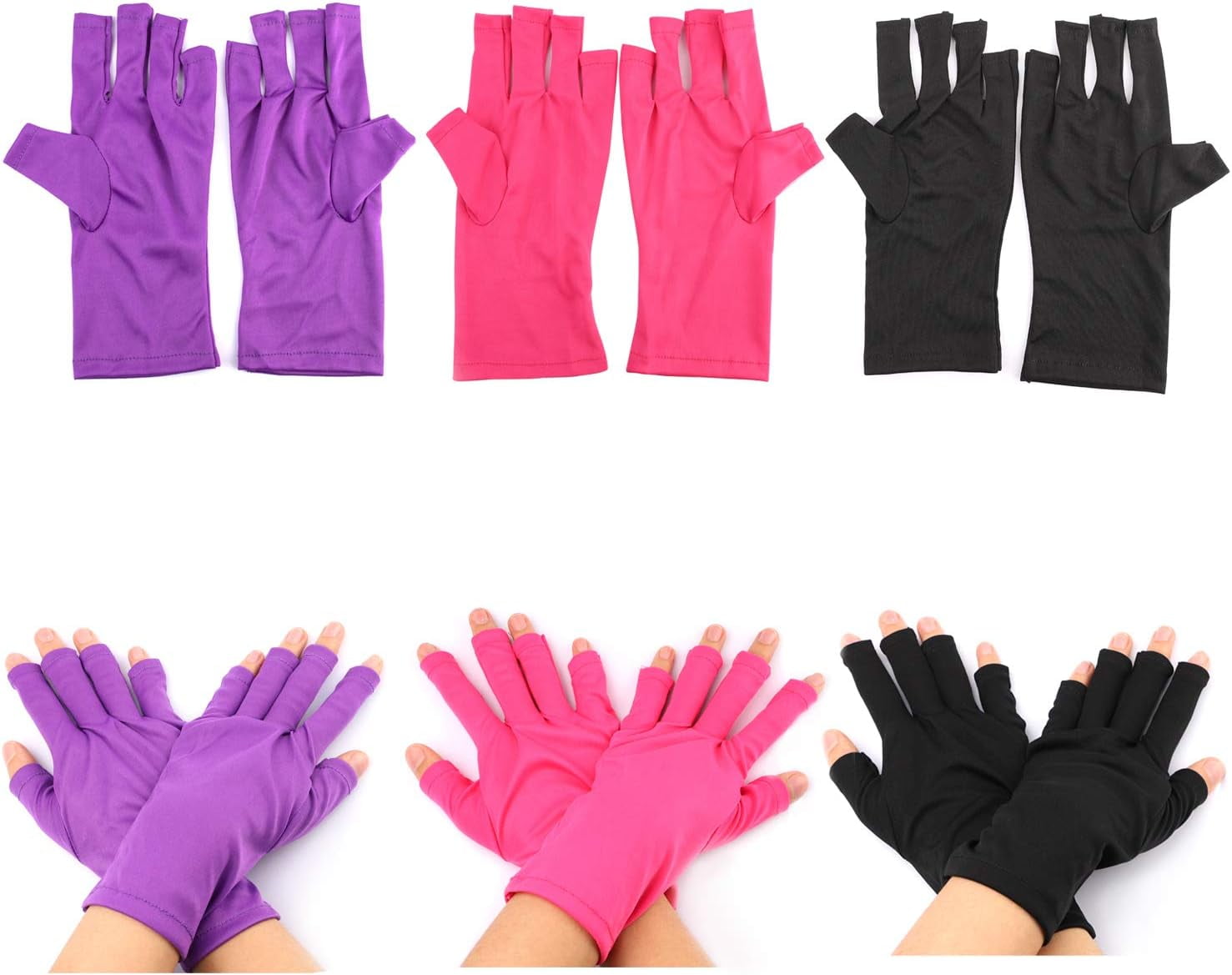 , 3 Pairs UV Shield Nail Glove Gel Manicures Glove Fingerless Gloves ...