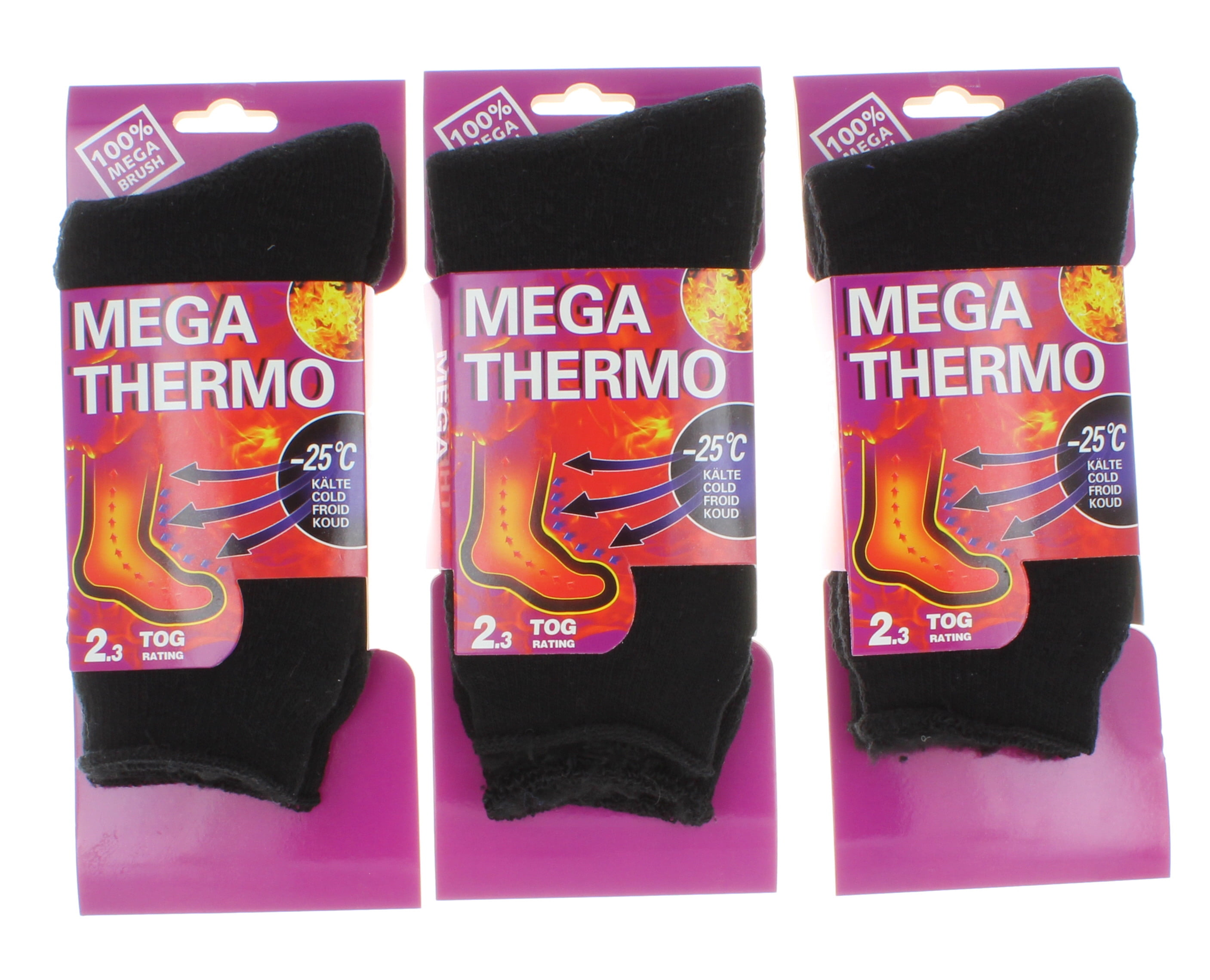 3 Pairs Unisex Thermal Socks Mega Thermo 2.3TOG Rating Size 9-11 Black ...