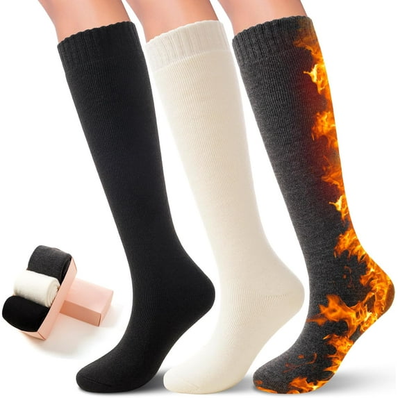 3 Pairs Warm Knee High Socks for Women Winter Thick Soft Extreme Cold ...