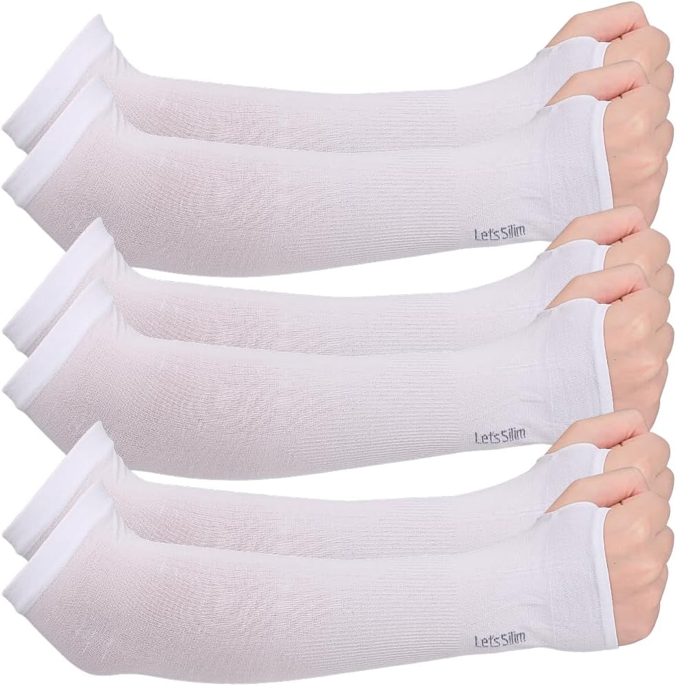 3 Pairs White Sun Protection Sleeves Tattoo Cover Up UV Compression ...