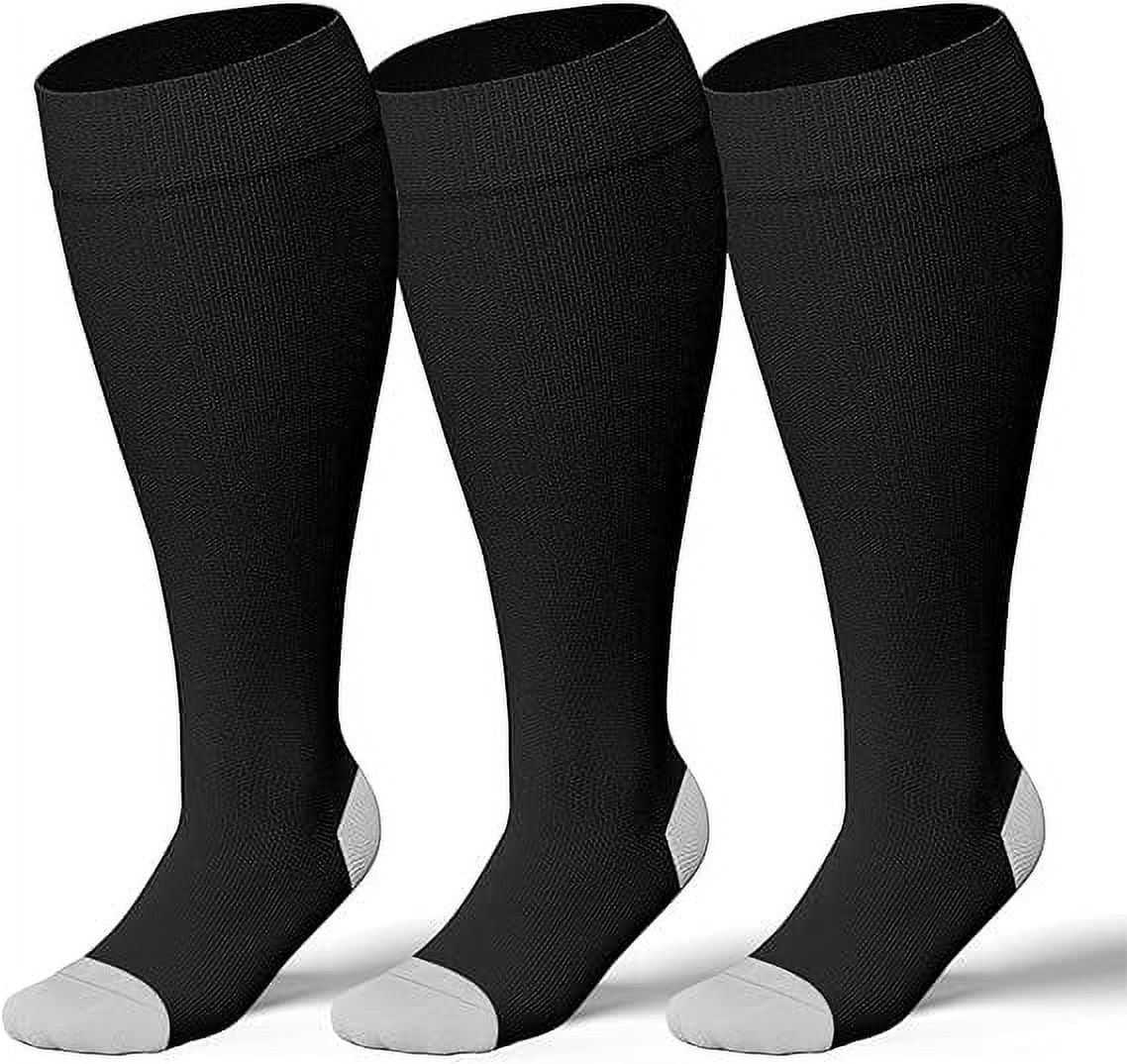 3 Pairs Wide Calf Compression Socks for Women & Men Extra Large Size Support Socks for Nurses ...