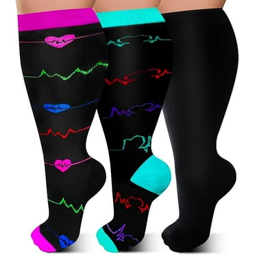 3 Pairs Plus Size Compression Socks Wide Calf for Women and Men 20-30 ...
