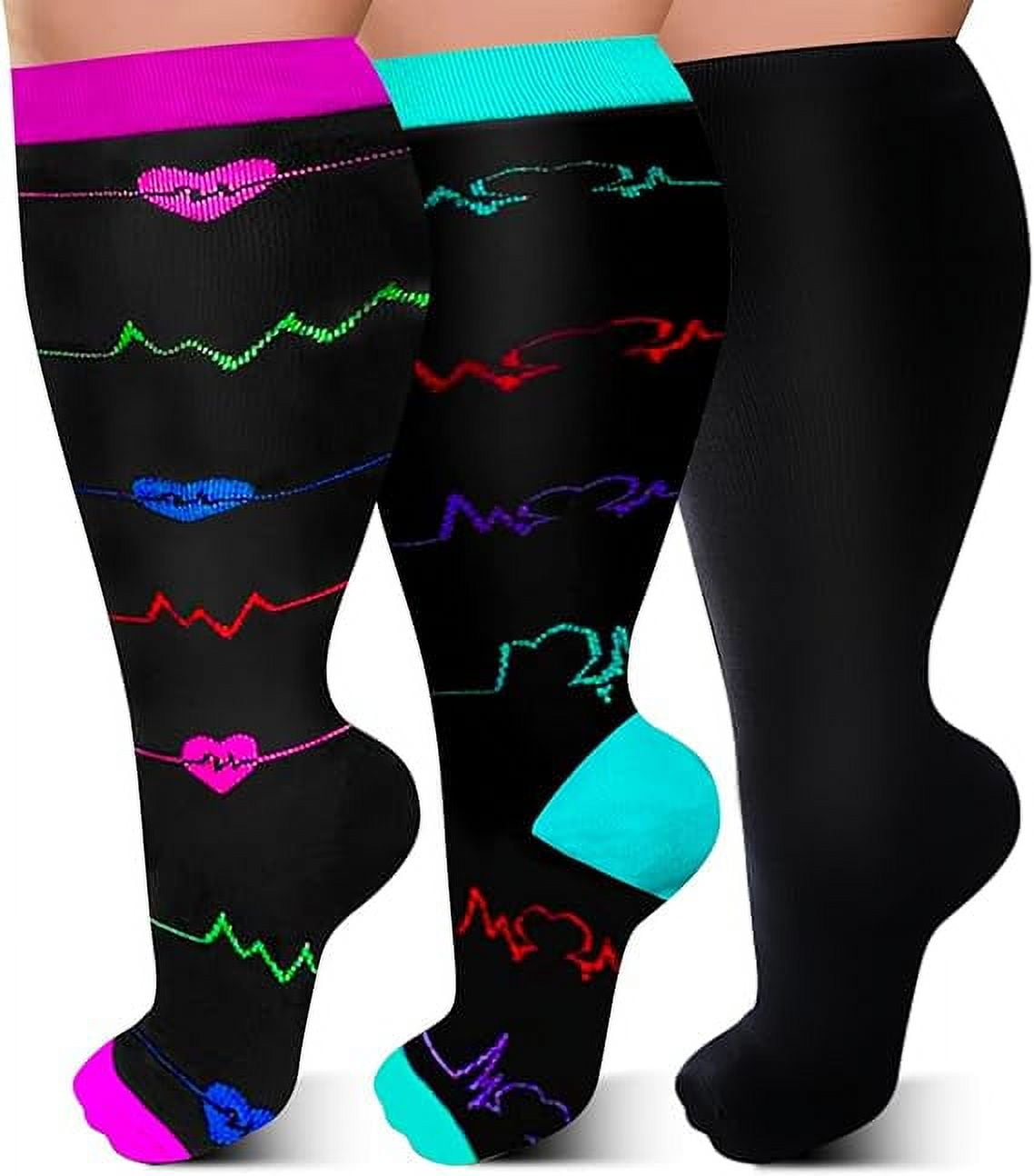3 Pairs Wide Calf Compression Socks for Women & Men Plus Size ...