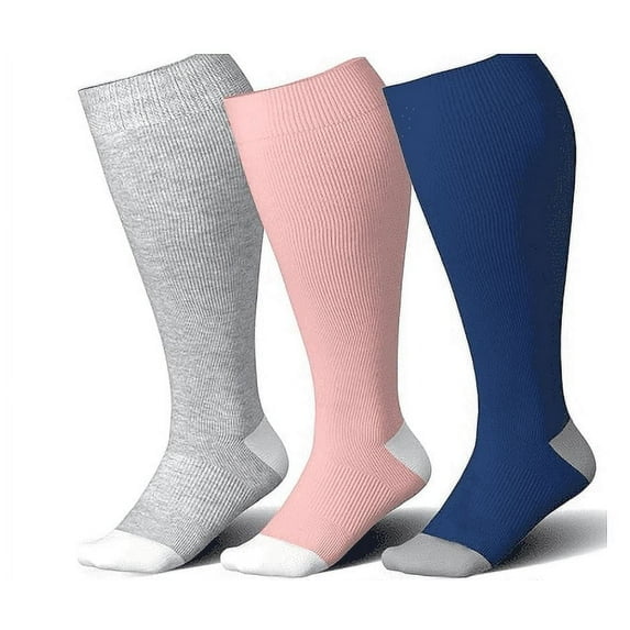 3 Pairs Wide Calf Compression Socks for Women&Men Plus Size Knee High ...